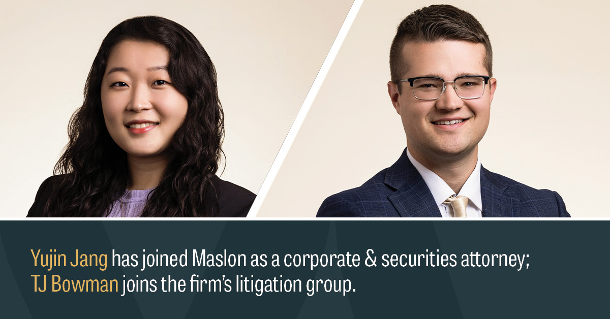 Maslon Welcomes Attorneys Yujin Jang and TJ Bowman to the Firm | Maslon LLP